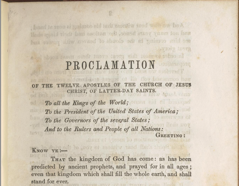Text of the 1845 Church Proclamation – Kip on Character